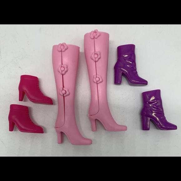 Mattel | Toys | 3 Pairs Barbie Boots Hot Pink 1 Purple Chunky Heel 1 ...